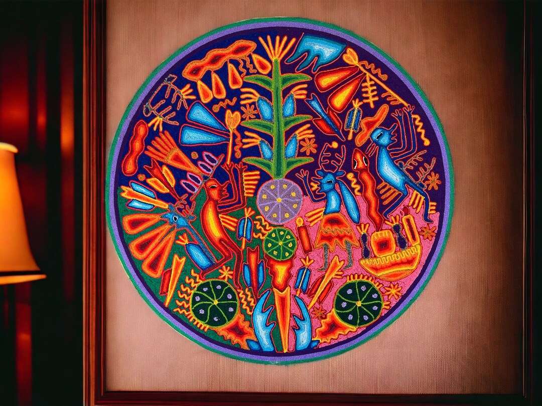 Huichol Yarn Painting, Mexican Wall Art, Wixarika Culture, Abstract ...