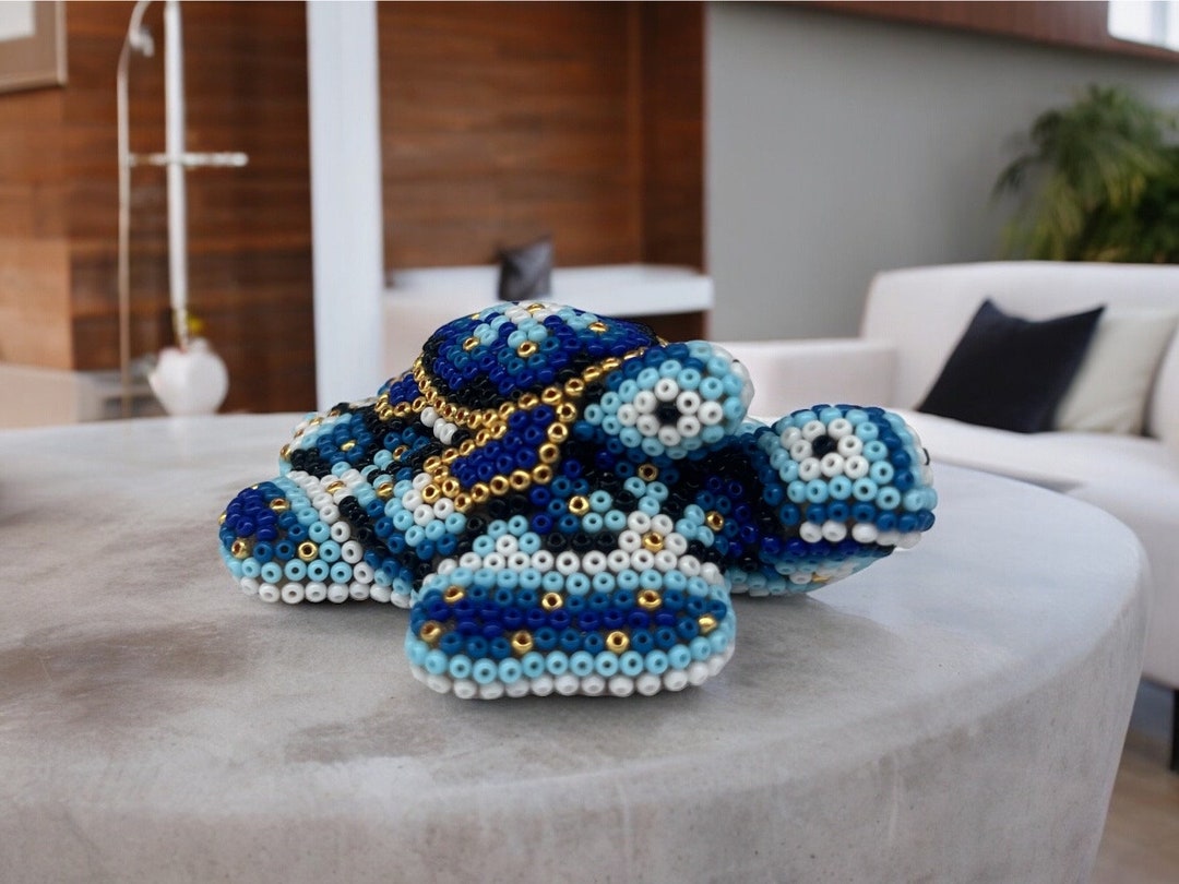 Turtle Statue Huichol Sculpture of Mexican Folk Art, Turtle Wixarika as ...
