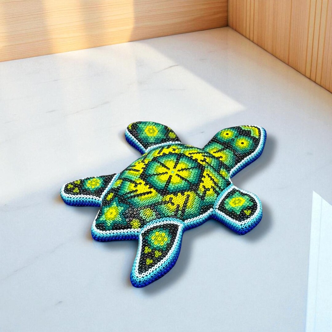 Turtle Statue Huichol Sculpture of Mexican Folk Art, Turtle Wixarika as ...
