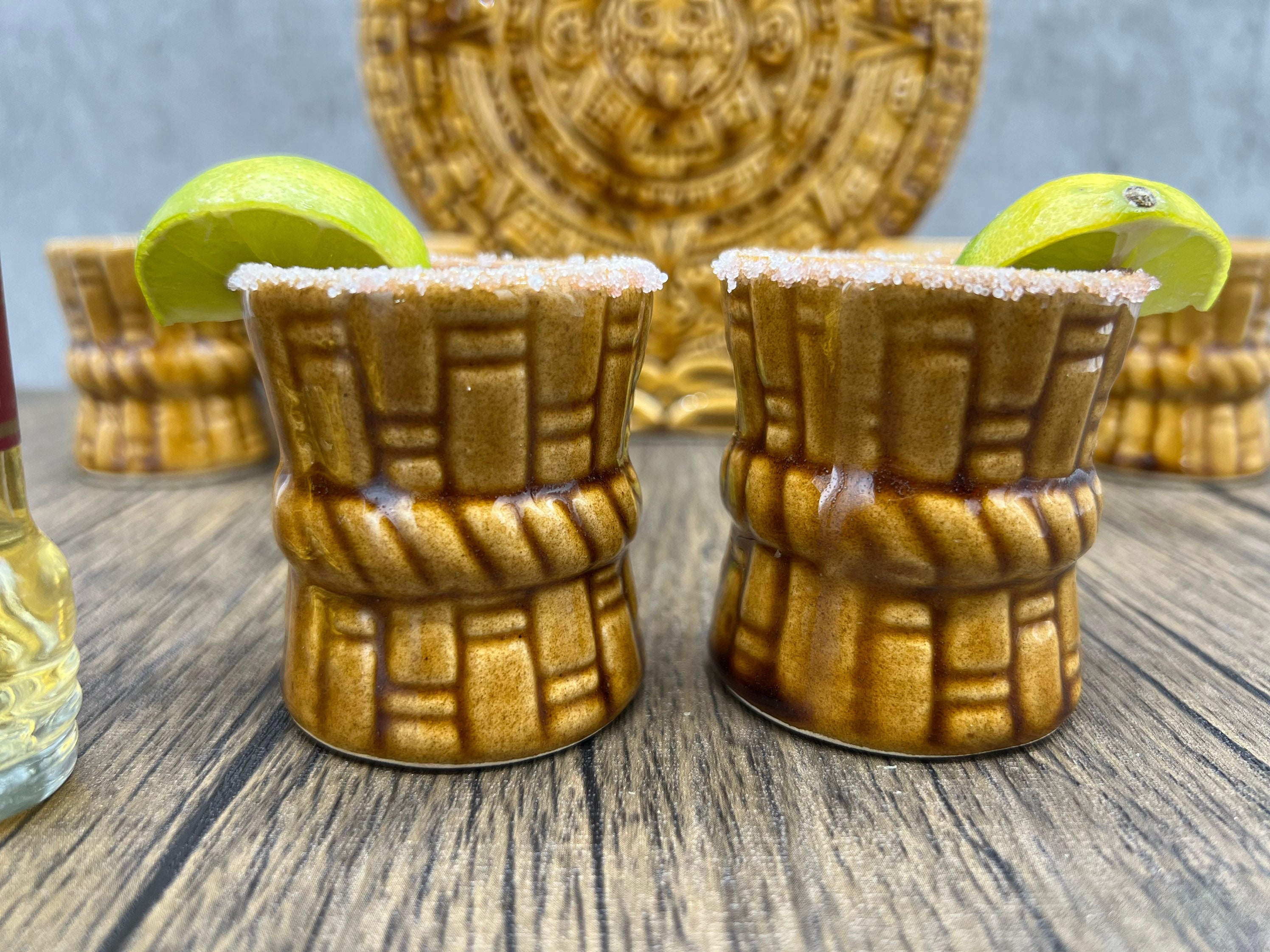Gold Ceramic Aztec Calendar Tequila Shot Glass, Guadalajara Tequila and ...