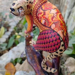 Leopard Statue Mexican Folk Art Alebrije Sculpture, Wooden Leopard ...