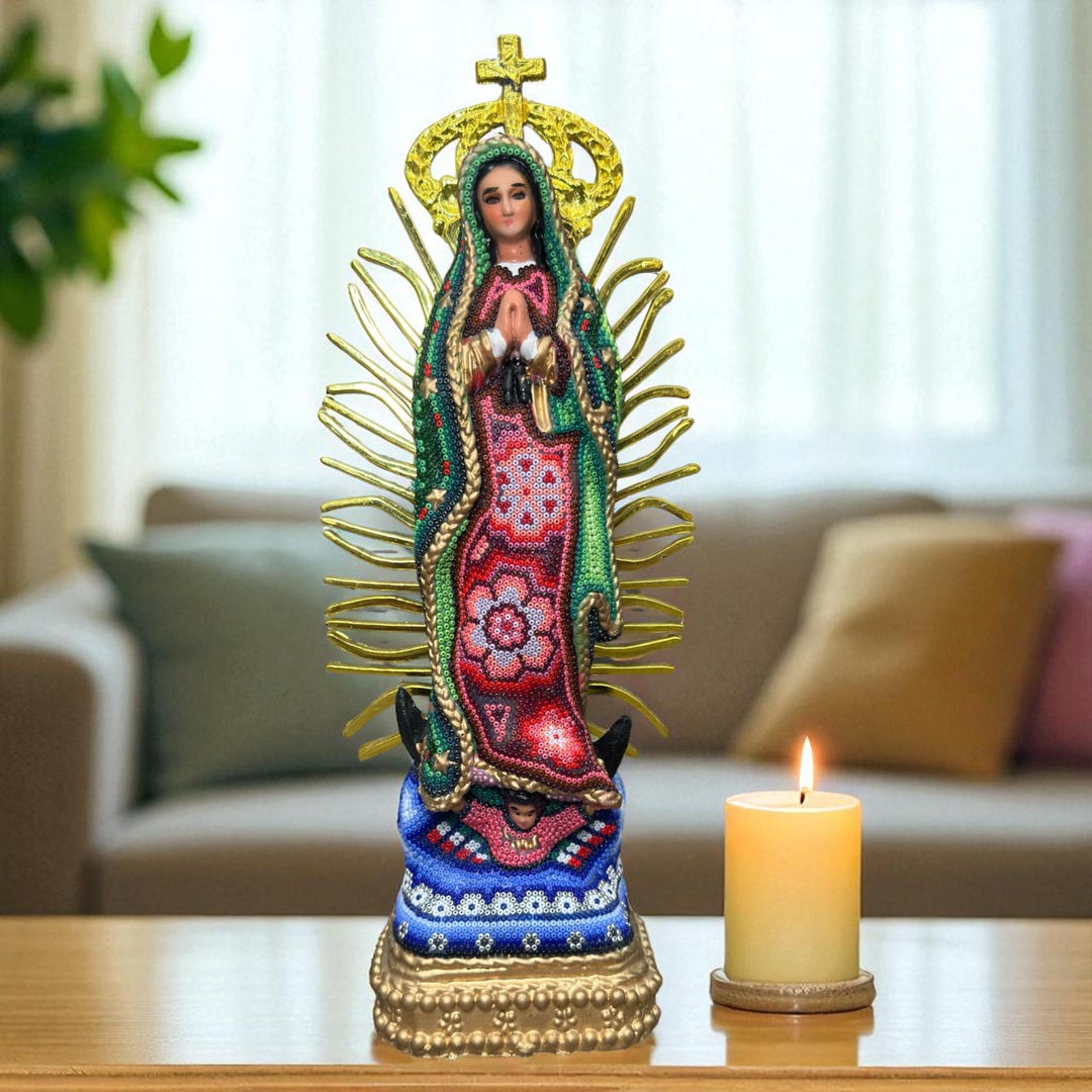 Virgin Mary Statue Huichol Sculpture of Mexican Folk Art, Guadalupe ...