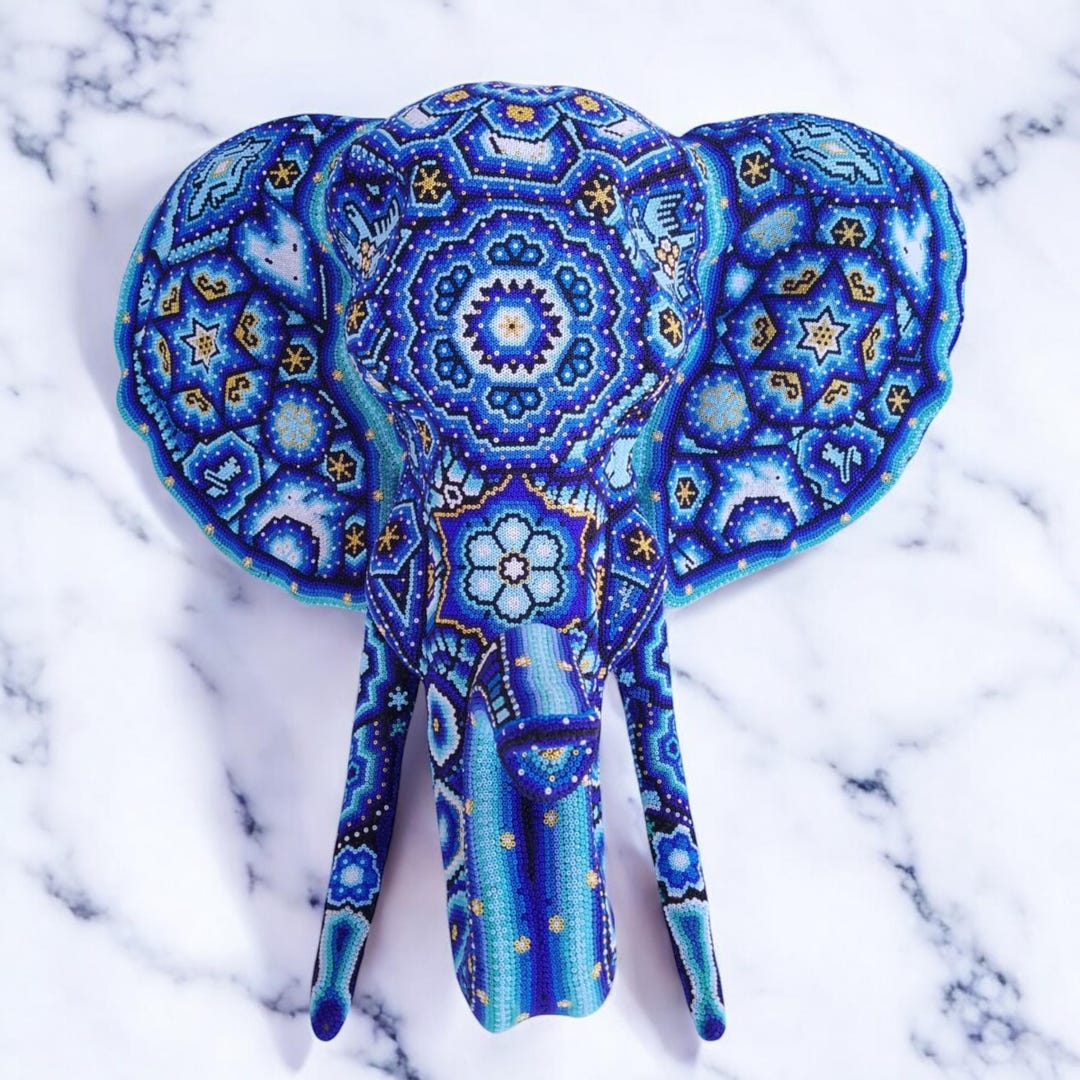 Big Elephant Statue Huichol Sculpture of Mexican Folk Art, Wixarika as ...