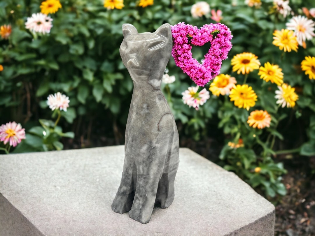 Cat Statue, Cat Figurine, Stone Cat Sculpture, Cat Carving, White Cat ...