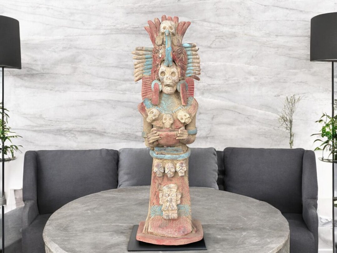 Mictlan Mexican Clay Sculpture of Mictlantecuhtli, Aztec God of Death Folk Art, Pre-hispanic ...