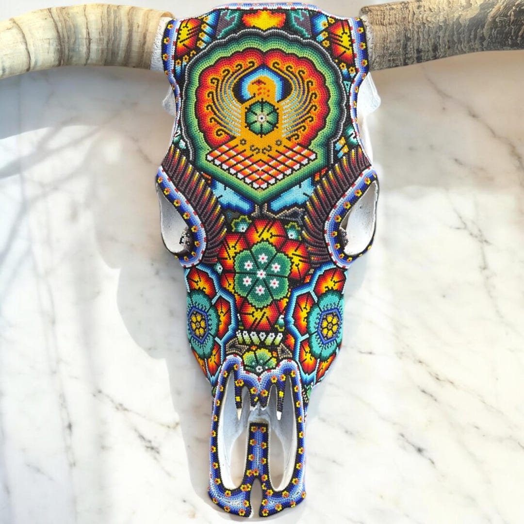 Bull Sculpture Huichol Statue of Mexican Folk Art, Cow Wixarika as A ...