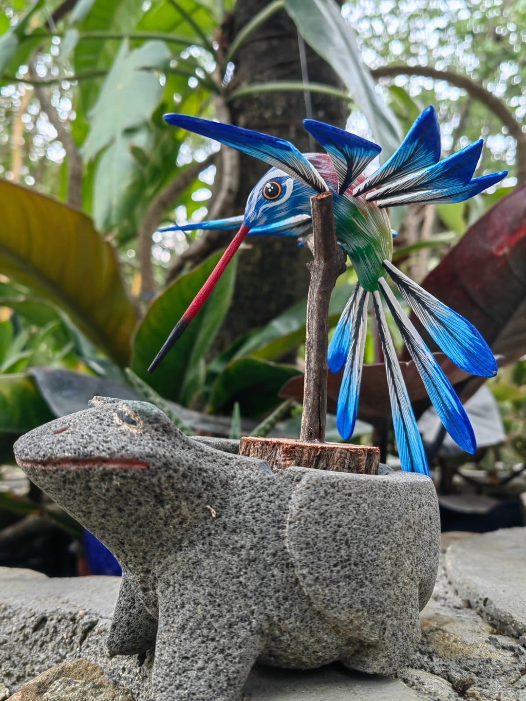 Hummingbird Statue With Stand Mexican Folk Art Alebrije Sculpture ...