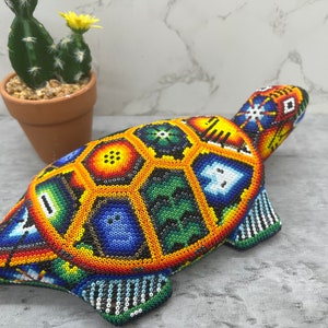 Turtle Statue Huichol Sculpture of Mexican Folk Art, Turtle Wixarika as ...