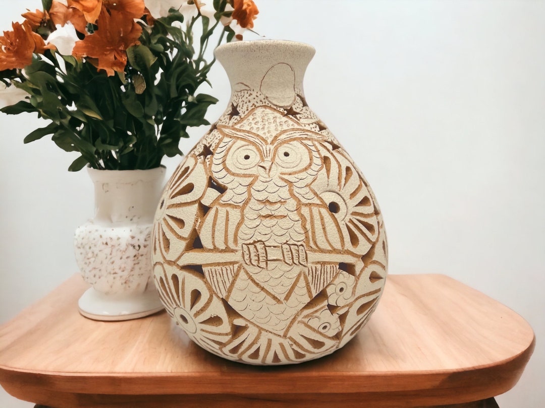 Oaxaca Vase White and Brown Clay Handcrafted Plant Pot, Pottery ...