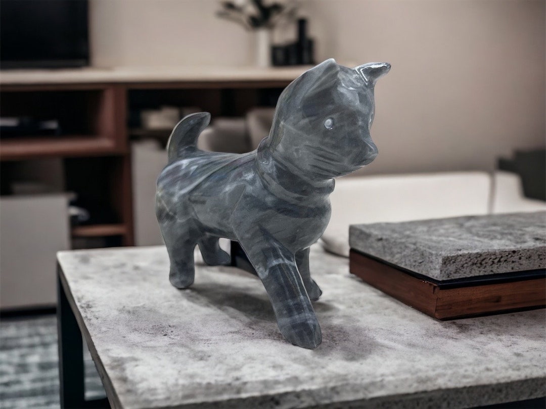 Marble Cat Statue, Cat Figurine, Stone Cat Sculpture, Cat Carving, Gray ...