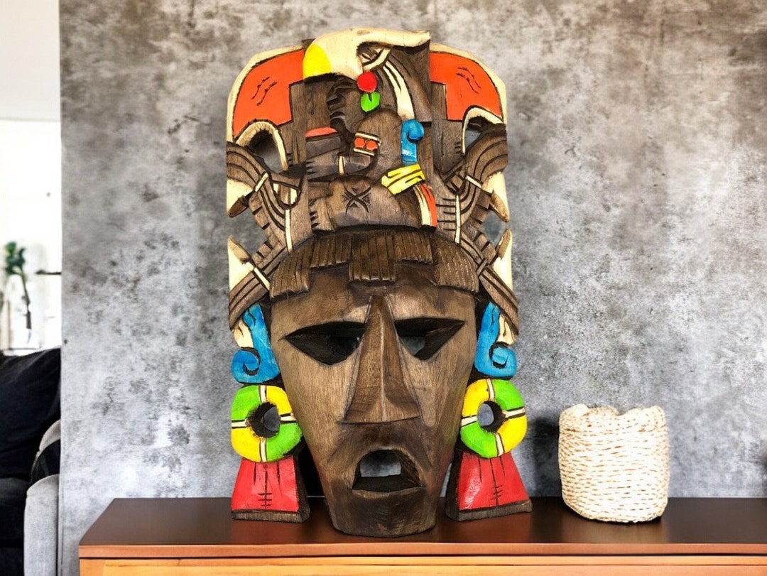 Prehispanic Wooden Mask, Mayan Culture, Mexican Wall Art, Hand Carved ...