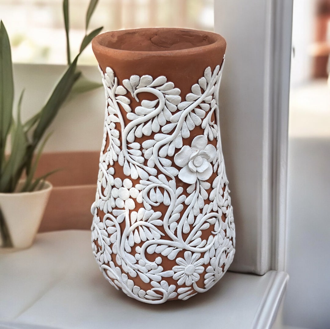 Embroidered Clay Vase From Oaxaca México Home Decor Handcrafted Jarron ...