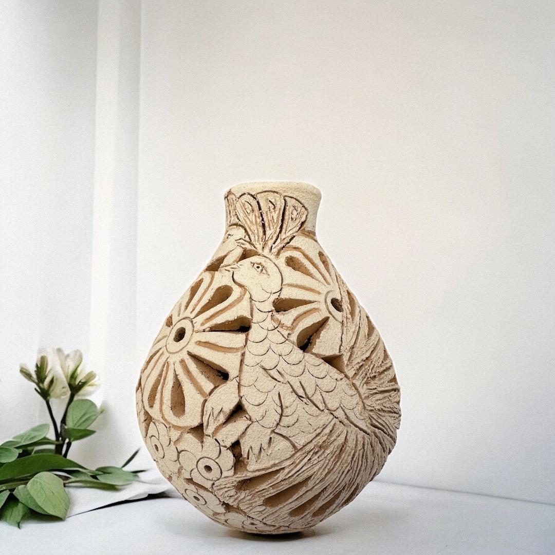 Mexican Pottery, Clay Plant Pot, Pottery Luminary, White Clay Vase ...