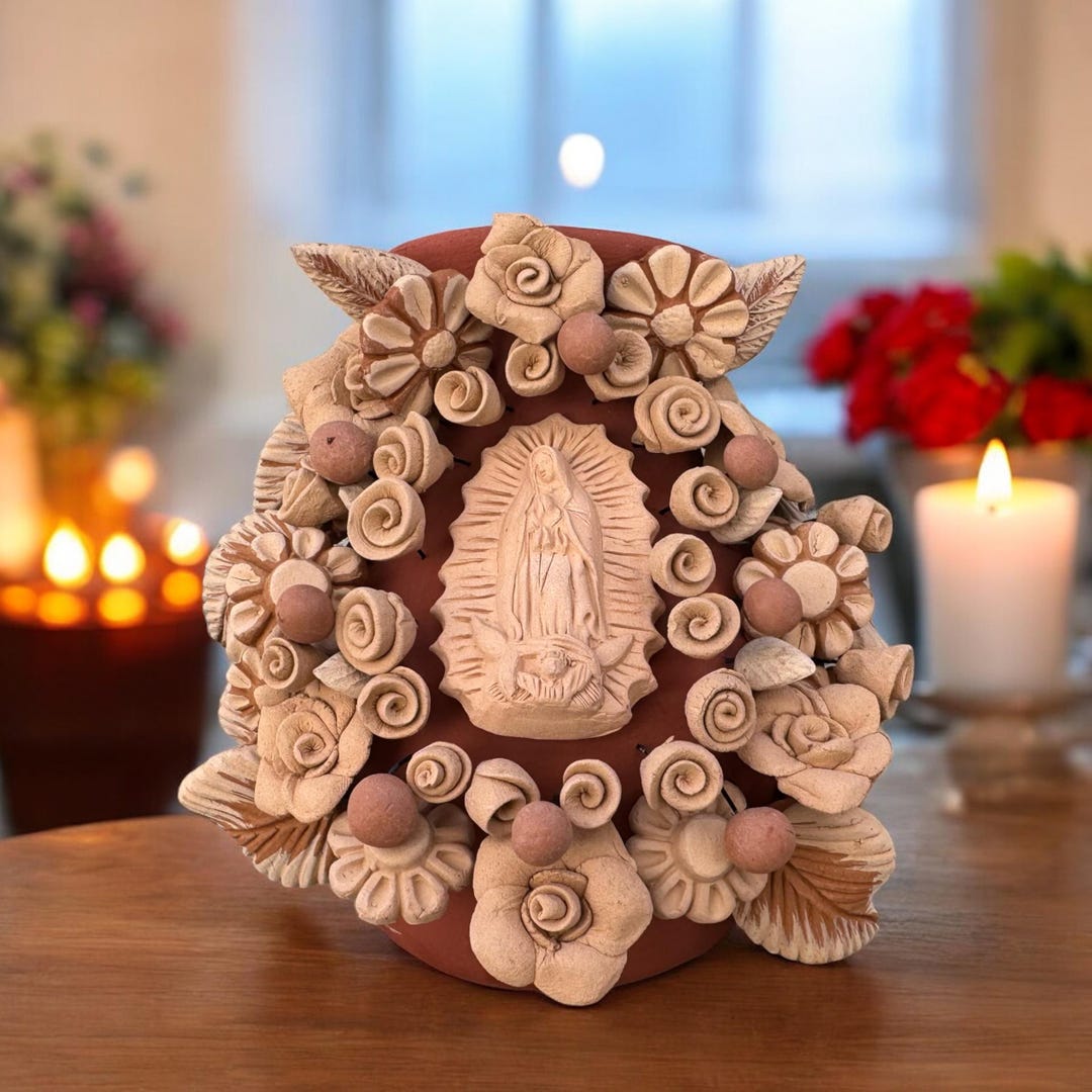 Mary Virgin Filigrana Clay Flower Vase, Artistic Oaxaca México by ...