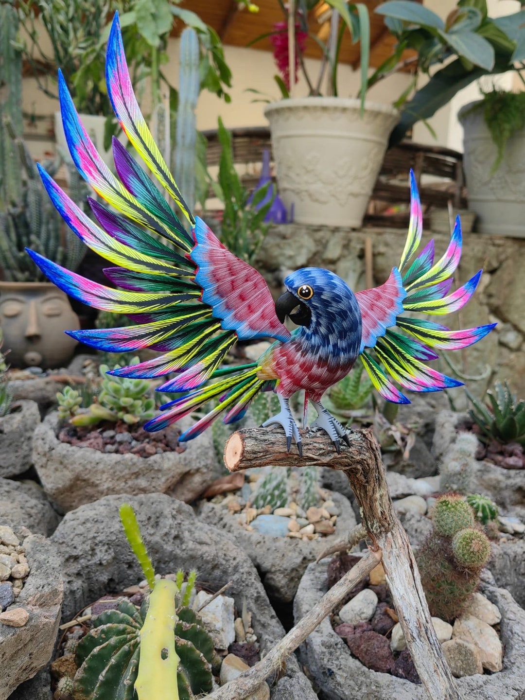 Parakeet Bird Statue Mexican Art Alebrije Sculpture, Wooden Parrot ...