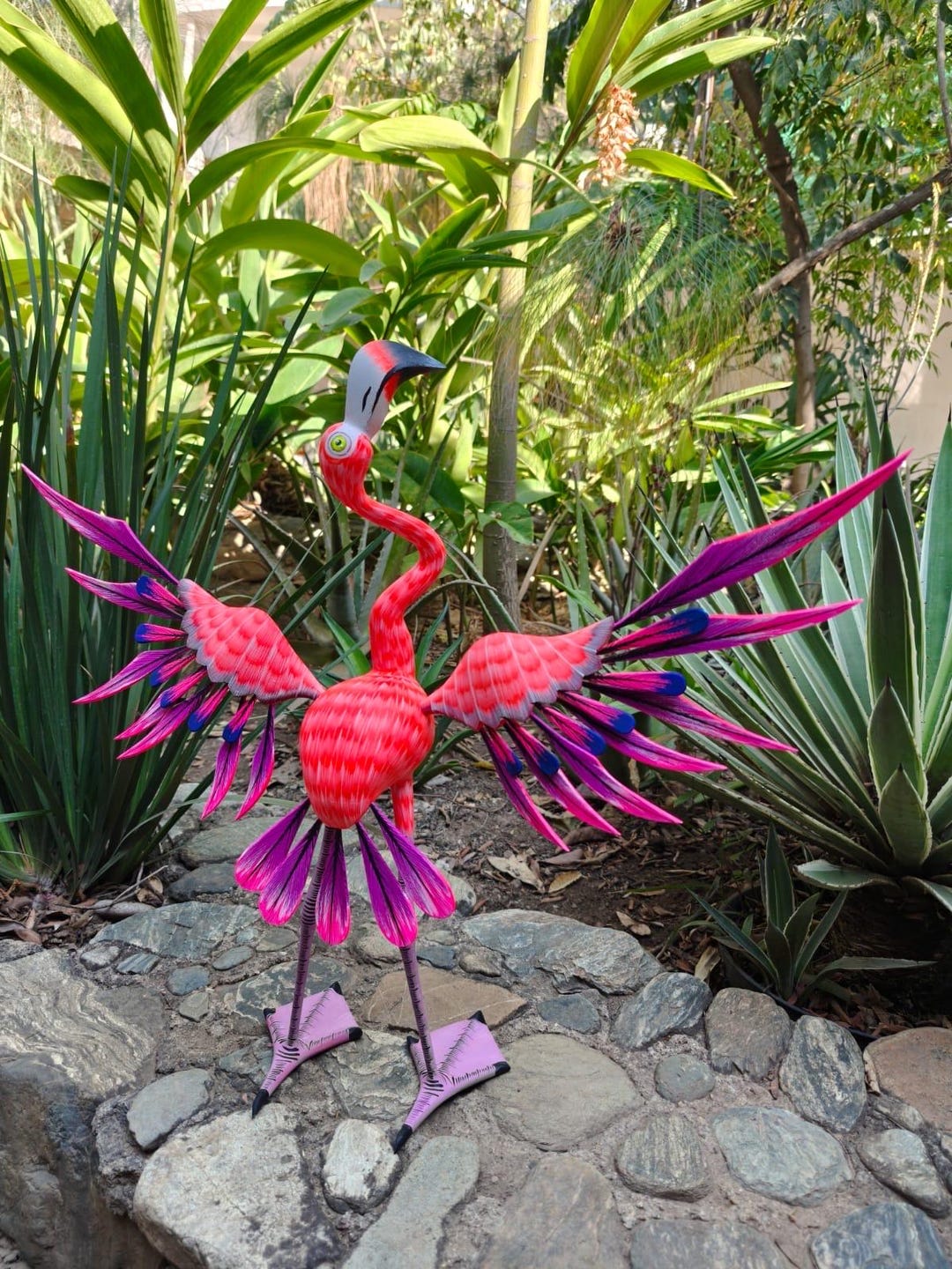 Large Flamenco Bird Statue Mexican Art Alebrije Sculpture, Wooden Heron ...