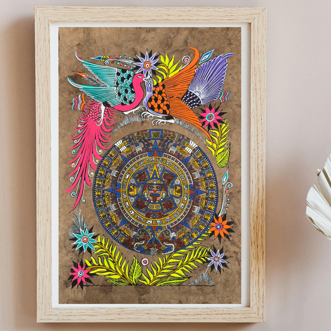 Aztec Calendar Painted on Amate Paper, Original Amate Paintings in ...