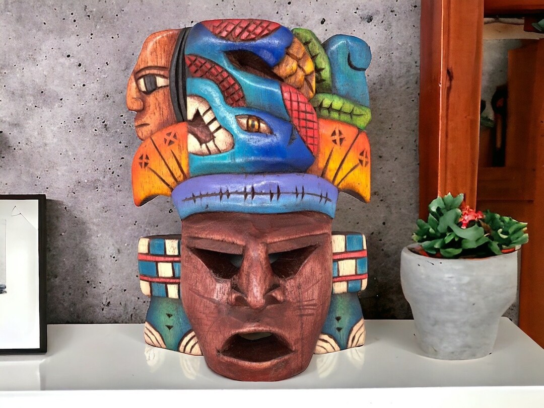 Prehispanic Wooden Mask, Mayan Culture, Mexican Wall Art, Hand Carved ...