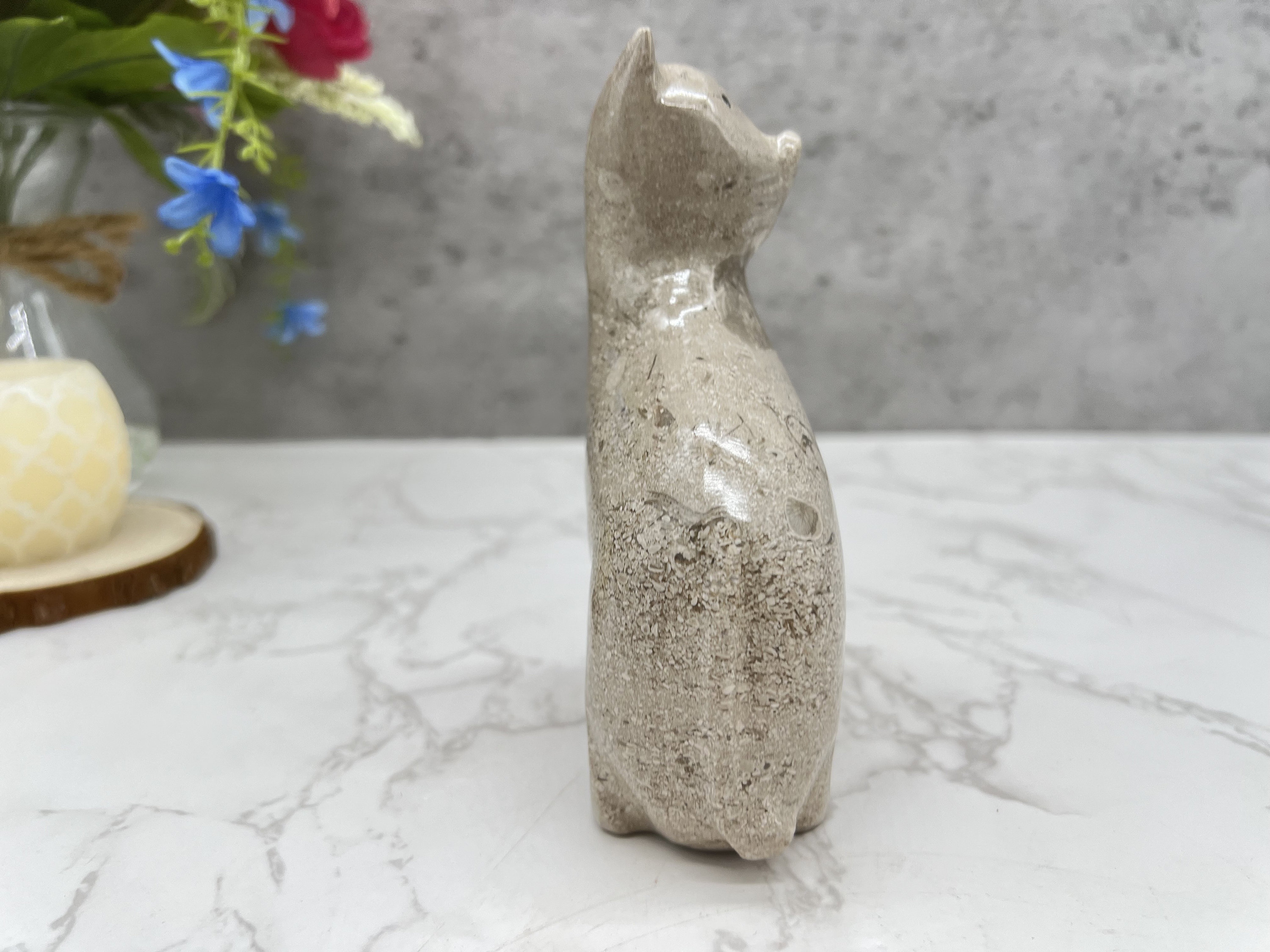 Marble Cat Statue, Cat Figurine, Stone Cat Sculpture, Cat Carving ...