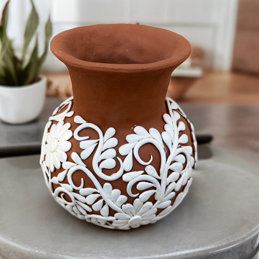 Embroidered Clay Vase From Oaxaca México Home Decor Handcrafted Jarron ...