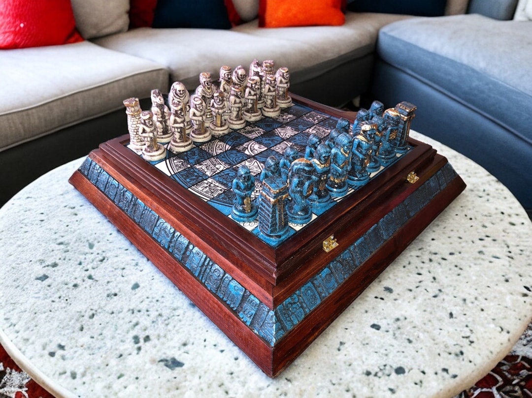 Chess Set, Resin Chess Set in Blue and White, Mexican Chess, Chess Set ...