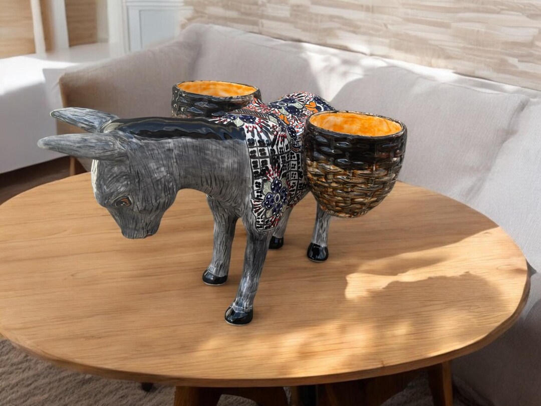 Donkey Pot Planter (2) Talavera Figurine Ceramic Pottery Artisan Hand ...