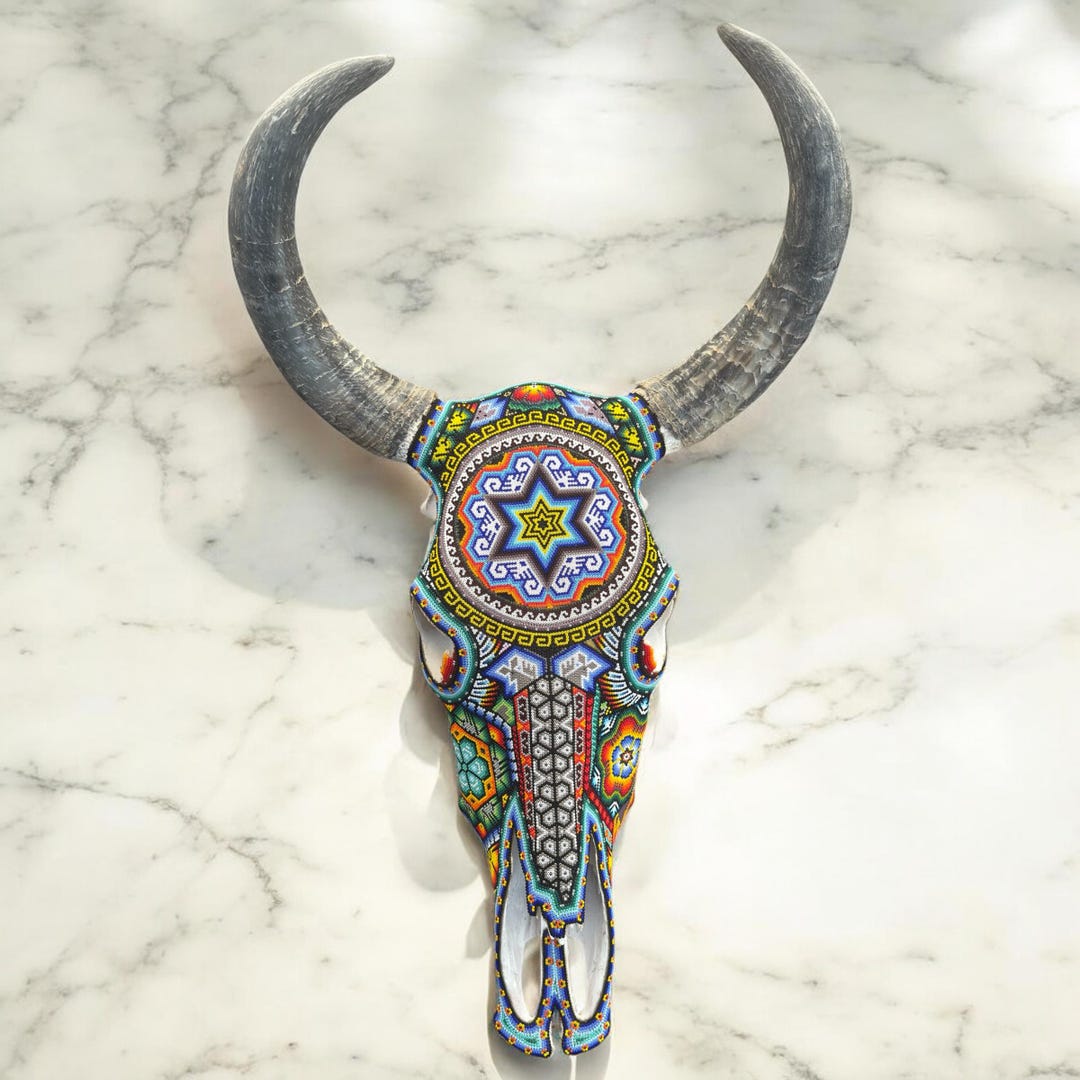 Bull Sculpture Huichol Statue of Mexican Folk Art, Cow Wixarika as A ...