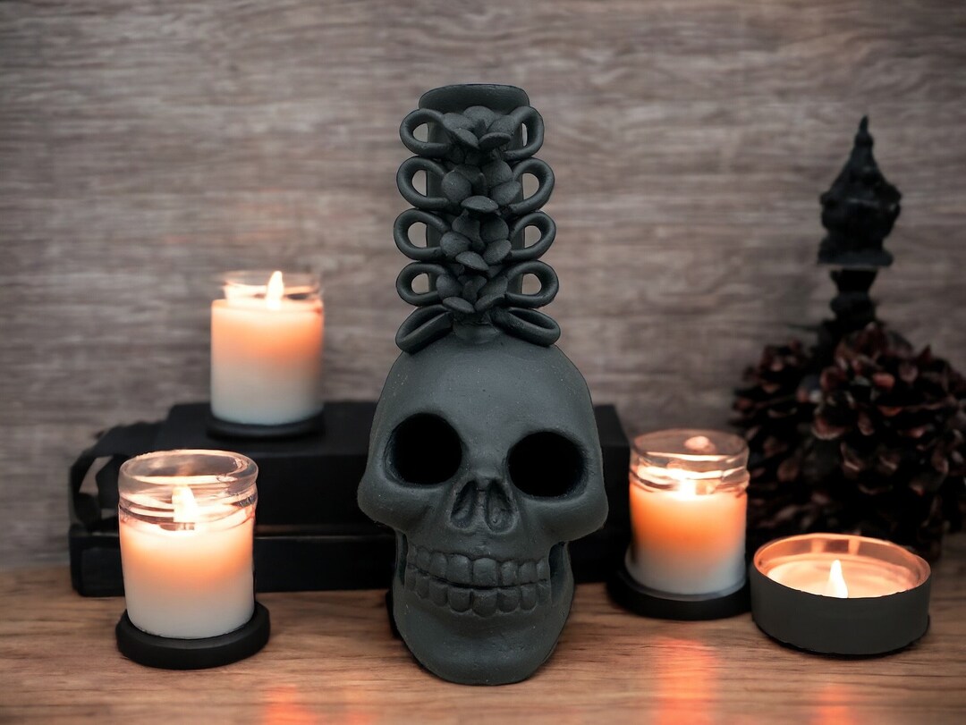 Skull Candle Holder Michoacan Clay Artisanal Handcrafted Mexican Decor ...