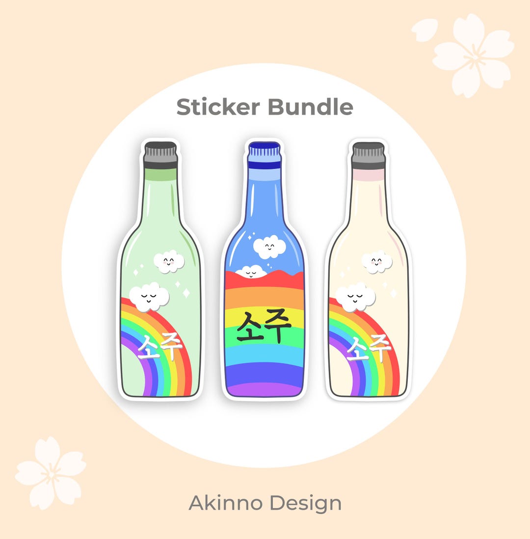 Korean Rainbow Soju Bottle Sticker Bundle (3pcs) - for Kdrama & Kpop ...