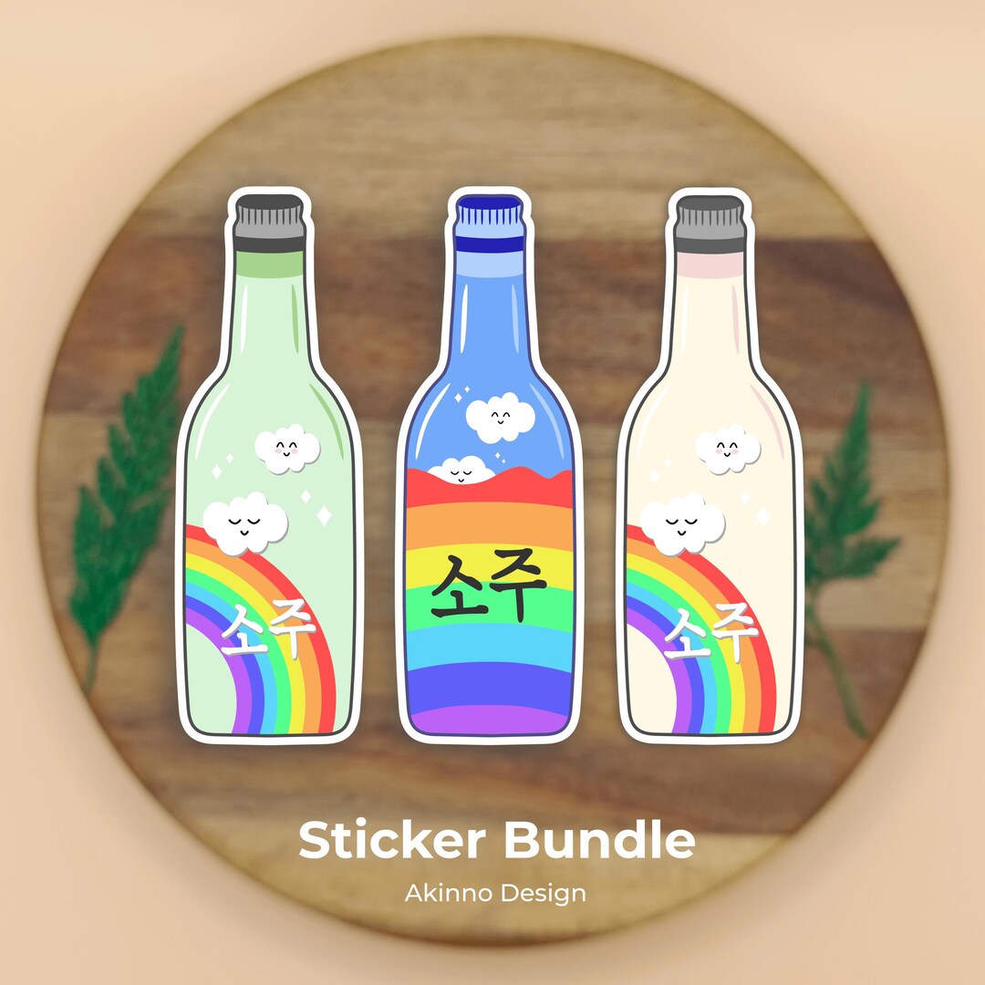 Korean Rainbow Soju Bottle Sticker Bundle (3pcs) - for Kdrama & Kpop ...