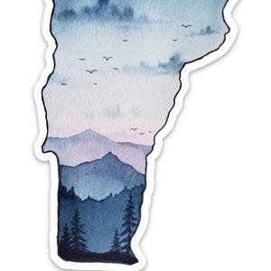 Vermont Sticker Vinyl Decal VT Bumper Sticker Blue Mountain Sunset ...