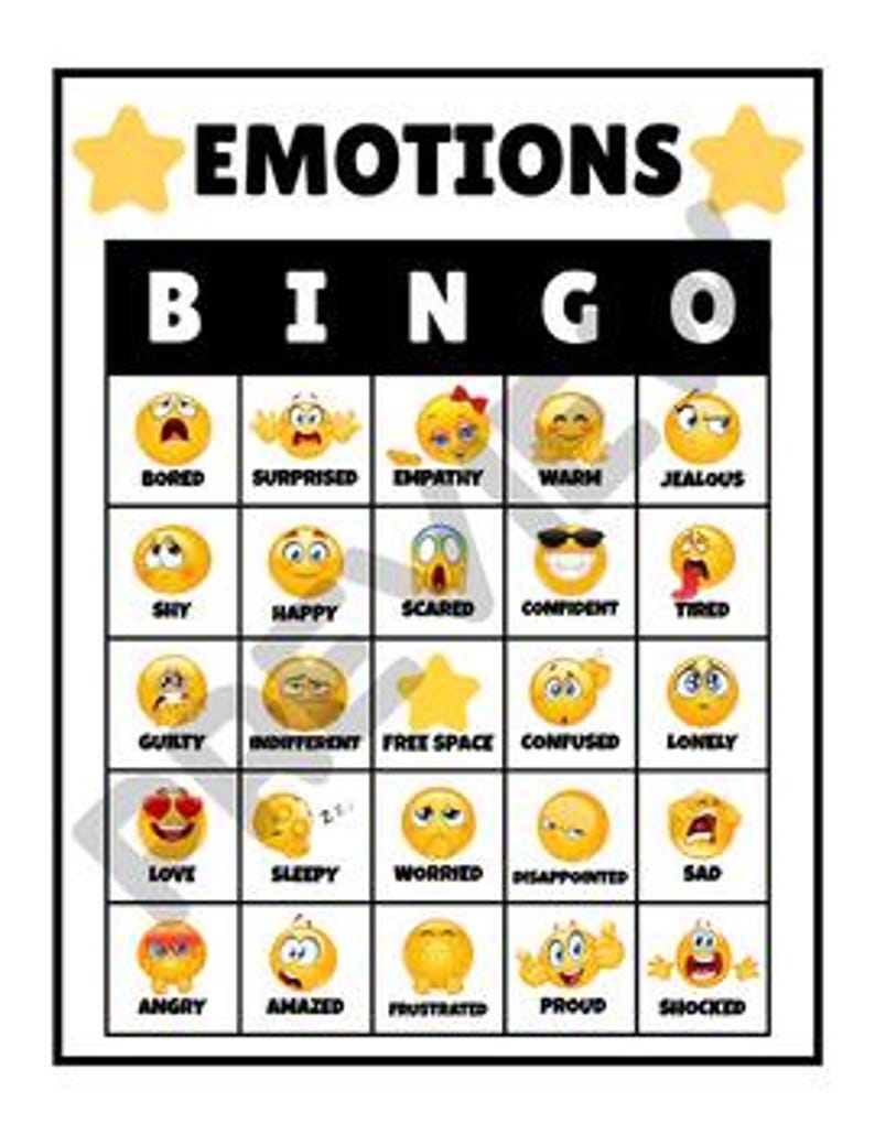 Emoji Feelings and Emotions Bingo, Social Emotional Bingo, Emotions ...