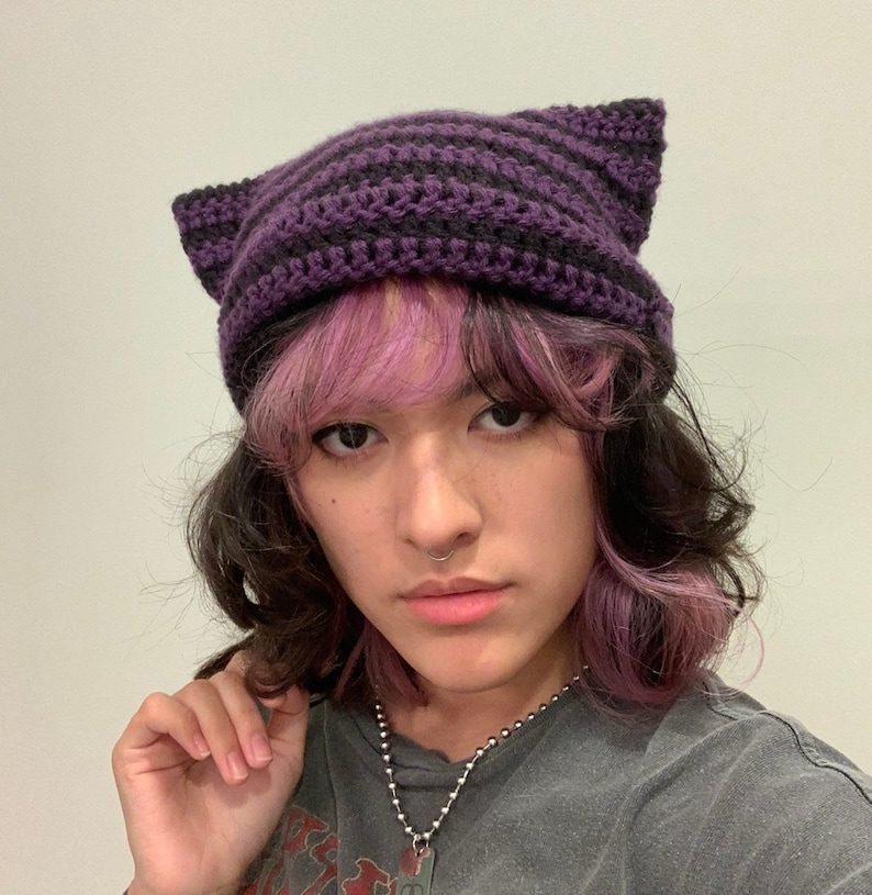 PATTERN Cat Ear Striped Beanie Crochet Pattern - Etsy