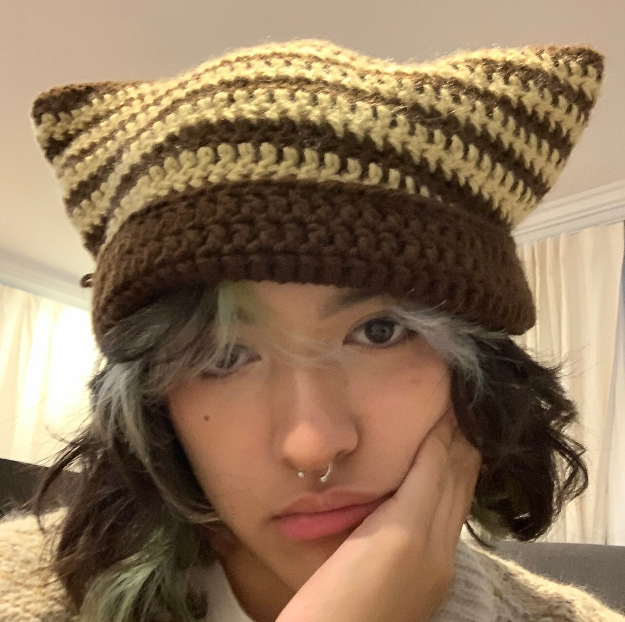 PATTERN Cat Ear Striped Beanie Crochet Pattern - Etsy