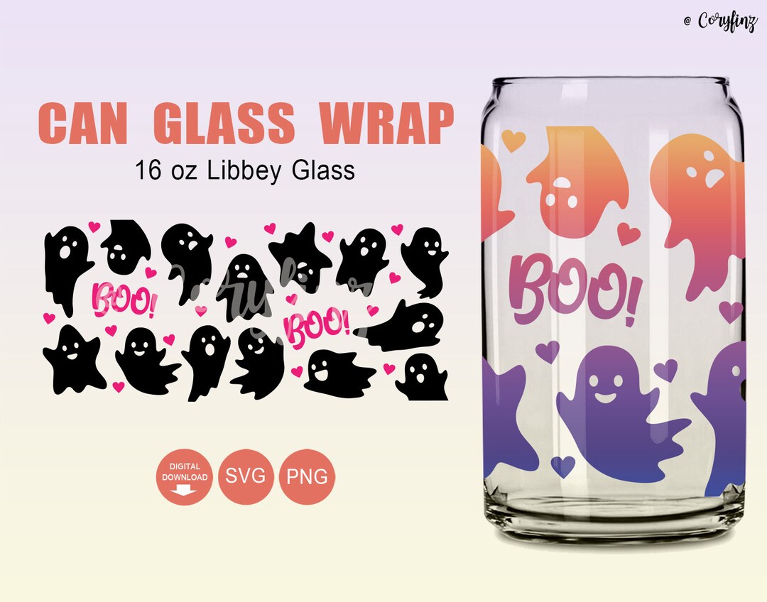 Halloween Cute Ghost Glass Wrap Svg, 16oz Libbey Full Wrap Svg, Boo Svg ...
