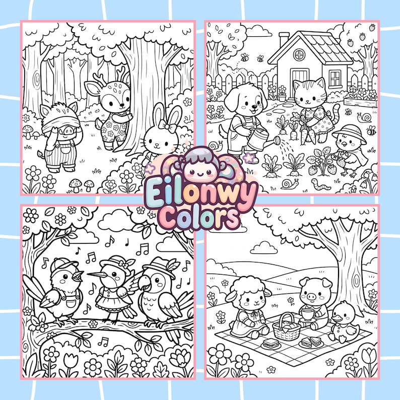 Cute Cozy Friends Coloring Book | Kawaii Animal Printable Pages | Bold ...
