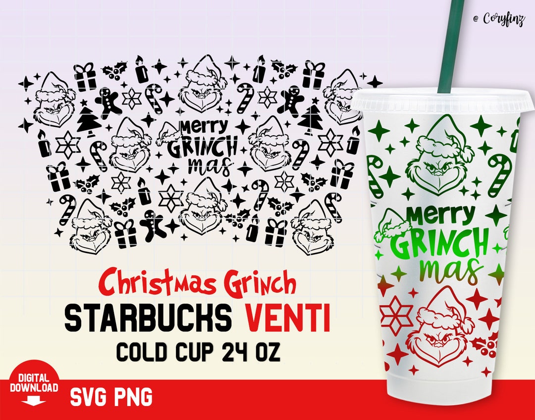 Merry Grinchmas SVG PNG Full Wrap for 24 Oz Cold Cup | Grumpy Green ...
