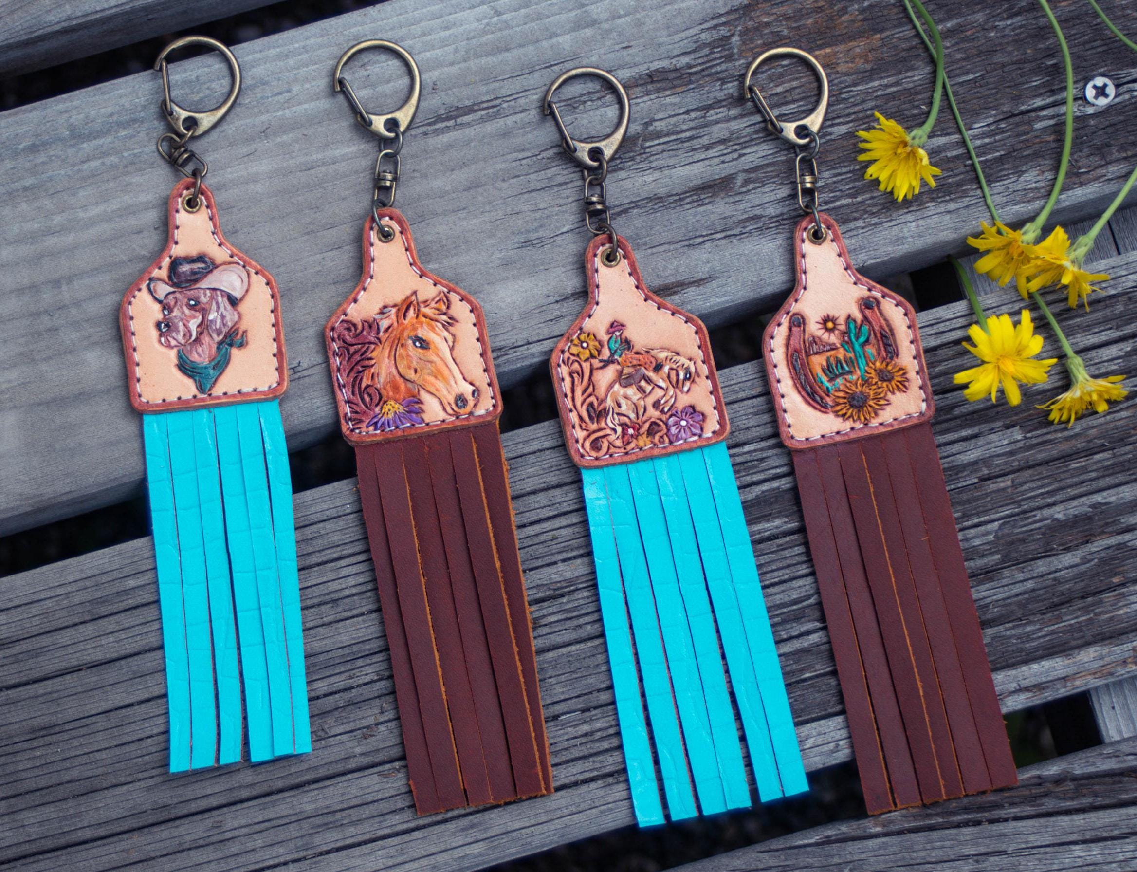 Handmade Tooled Leather Keychain: Western Cowgirl Gift , Personalized ...
