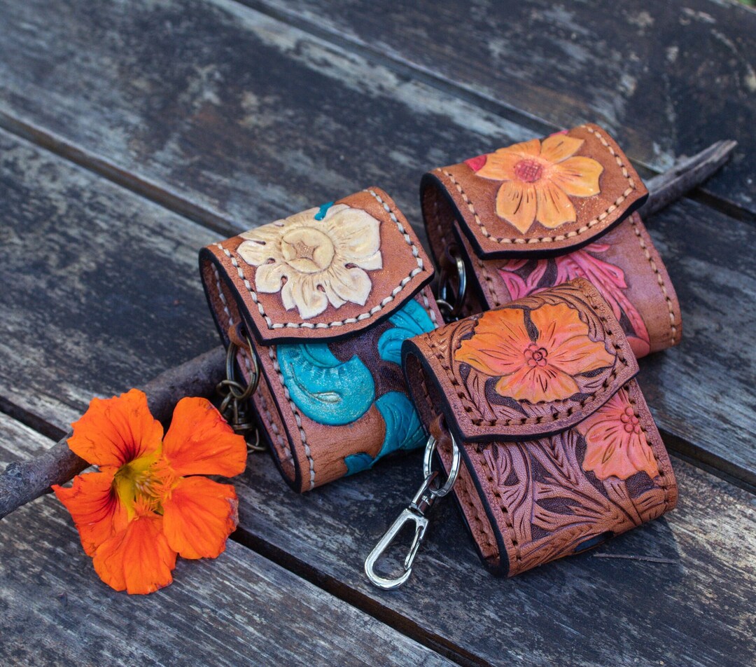 Hand Tooled Leather AirPod Case, Genuine Leather Airpods Cover ...