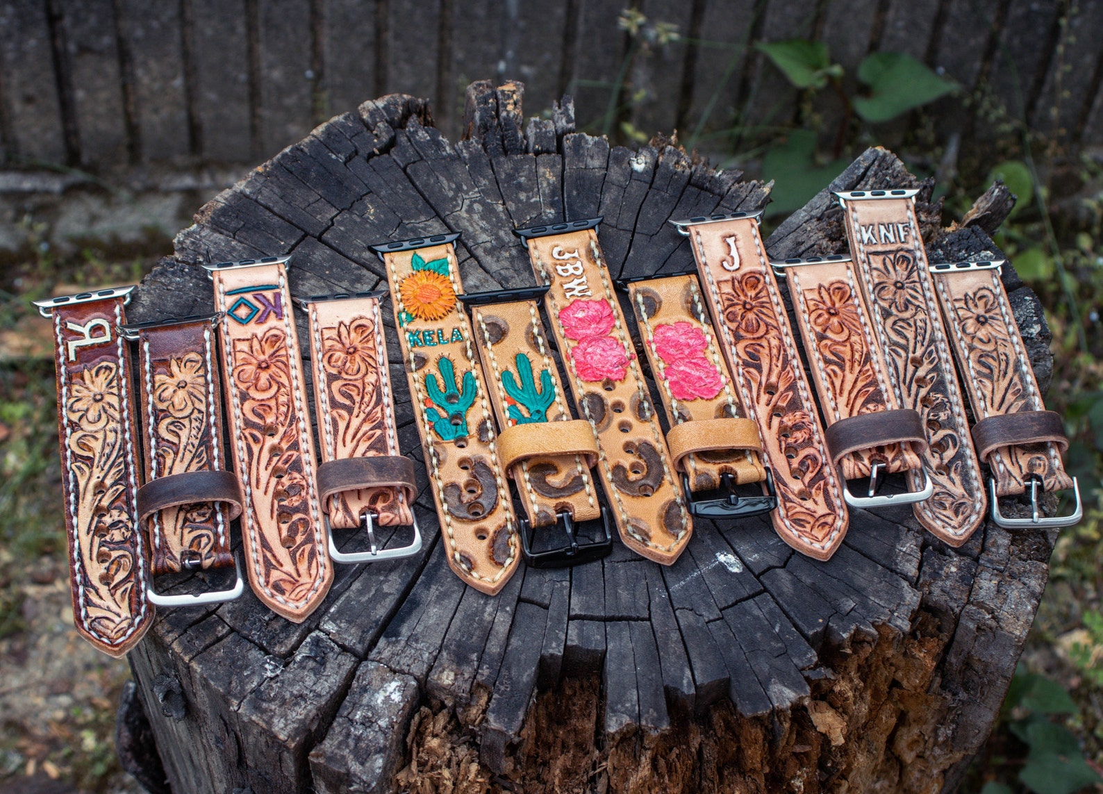 Custom Design Western Floral Tooled & Painted Leather Watch - Etsy