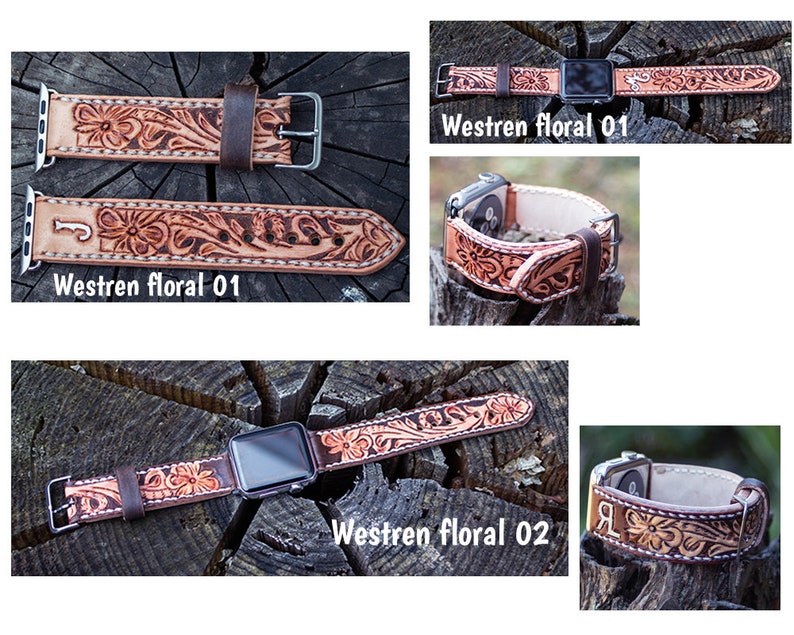 Custom Design Western Floral Tooled & Painted Leather Watch - Etsy