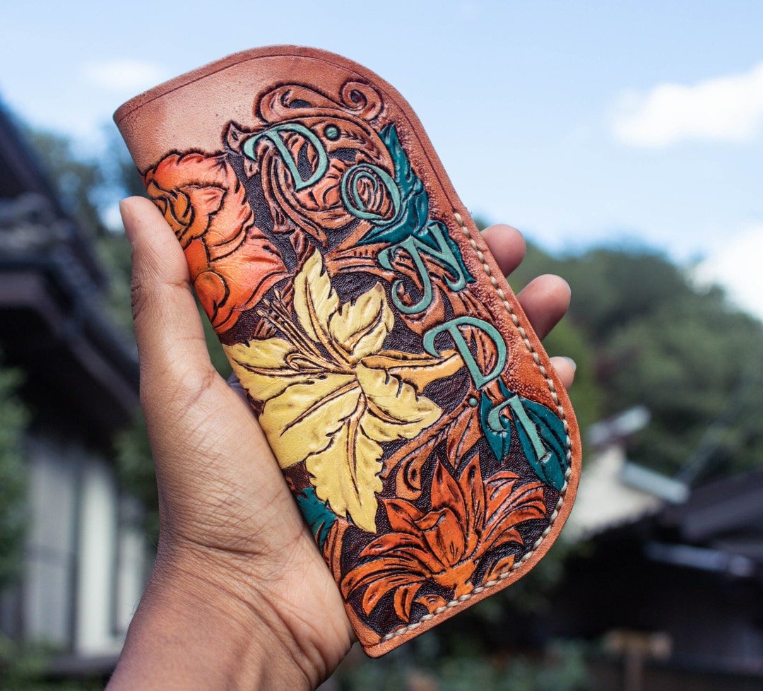 Tooled Leather Glasses Case: Handmade Floral Carved Sunglass Holder ...
