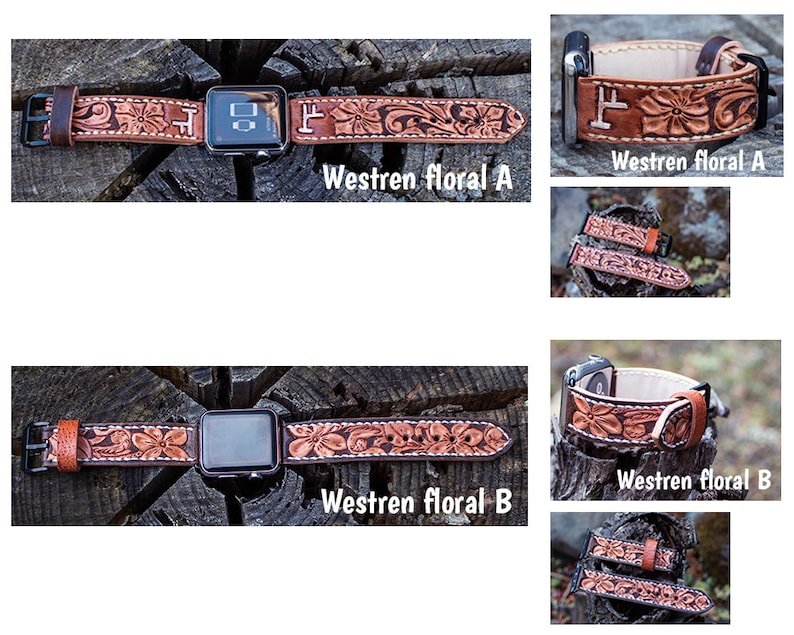 Custom Design Western Floral Tooled & Painted Leather Watch - Etsy