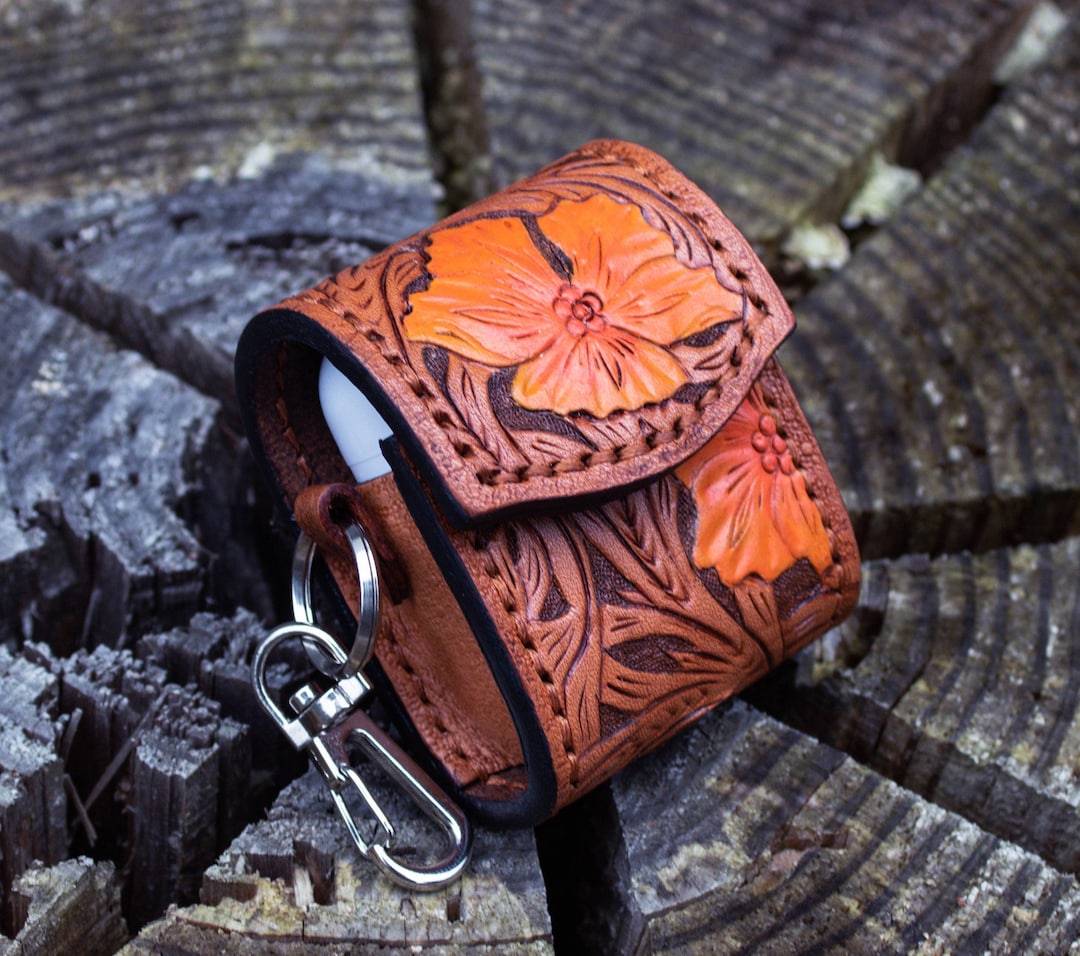 Hand Tooled Leather AirPod Case, Genuine Leather Airpods Cover ...