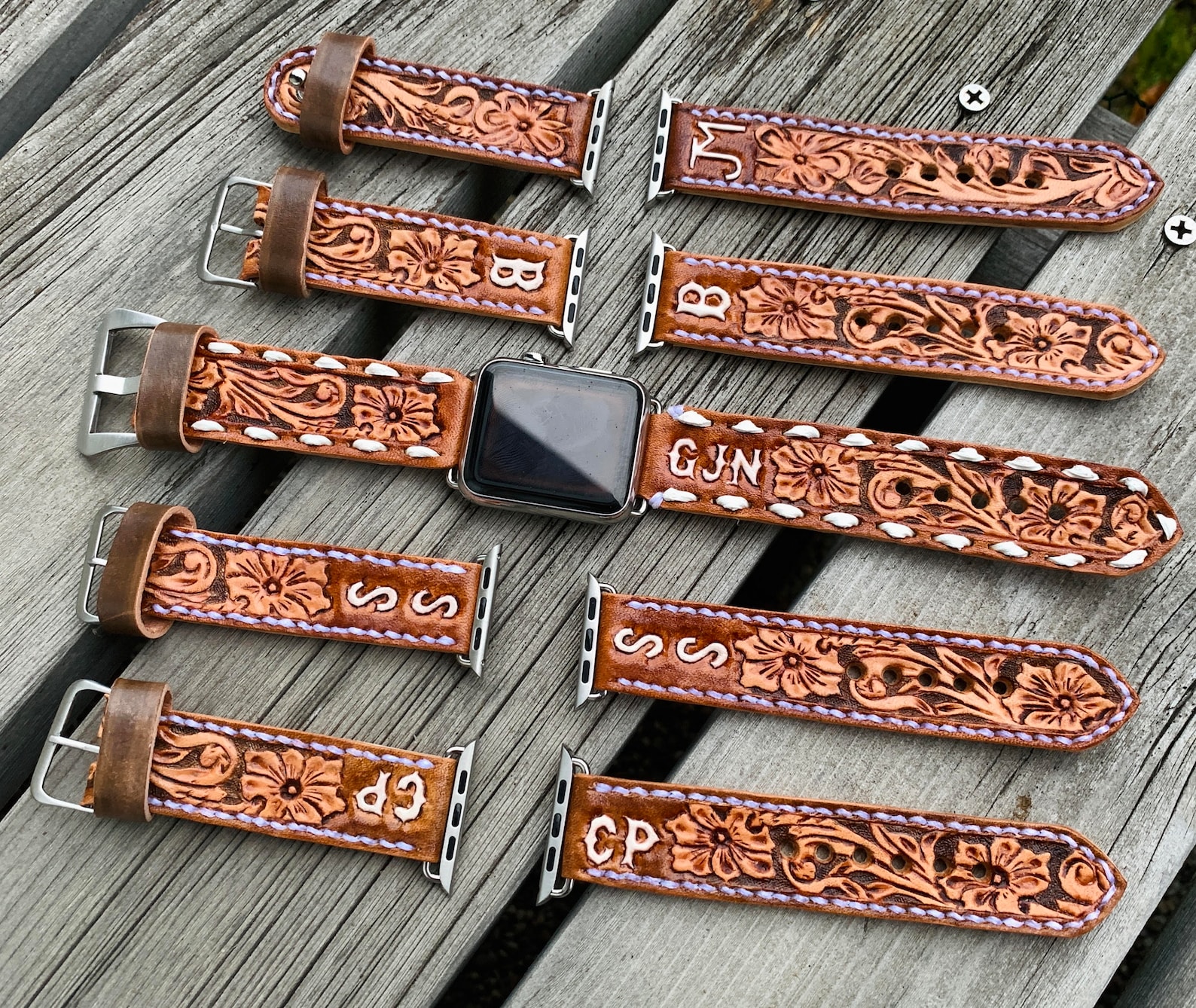 Custom Tooled Leather Apple Watch Band, Western Floral Hand-carved ...