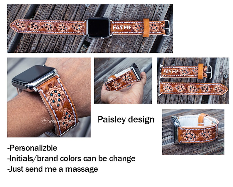 Custom Design Western Floral Tooled & Painted Leather Watch - Etsy