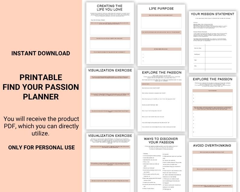 Find Your Passion Planner Printable | Life Purpose Workbook, Mission ...