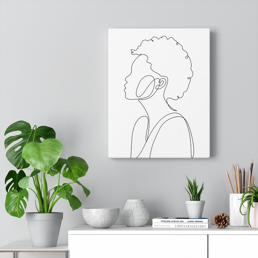 One Line Art Face Female, Black Woman Art, African American Art, Woman ...