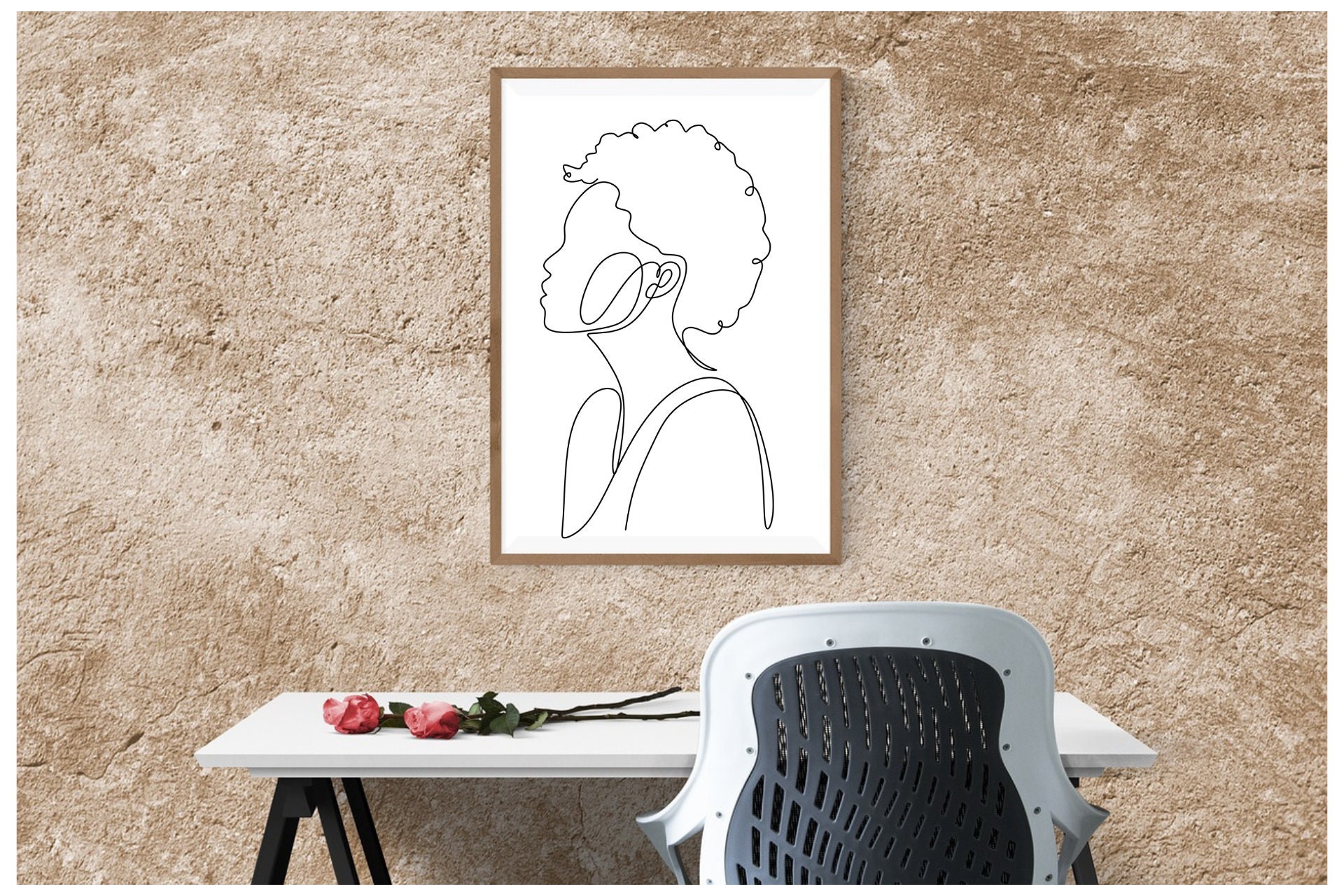One Line Art Face Female, Black Woman Art, African American Art, Woman ...
