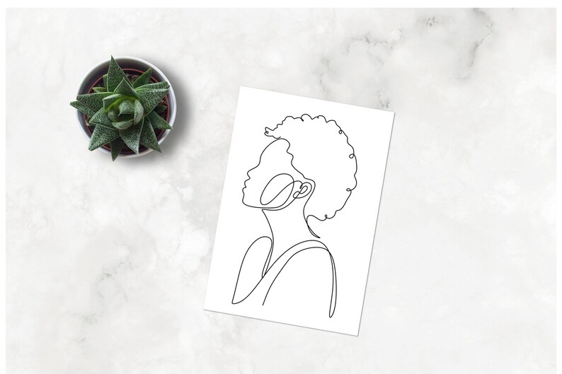 One Line Art Face Female, Black Woman Art, African American Art, Woman ...